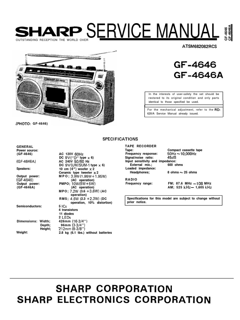 Service Manual Sharp | PDF | Frequency Modulation | Electrical Connector