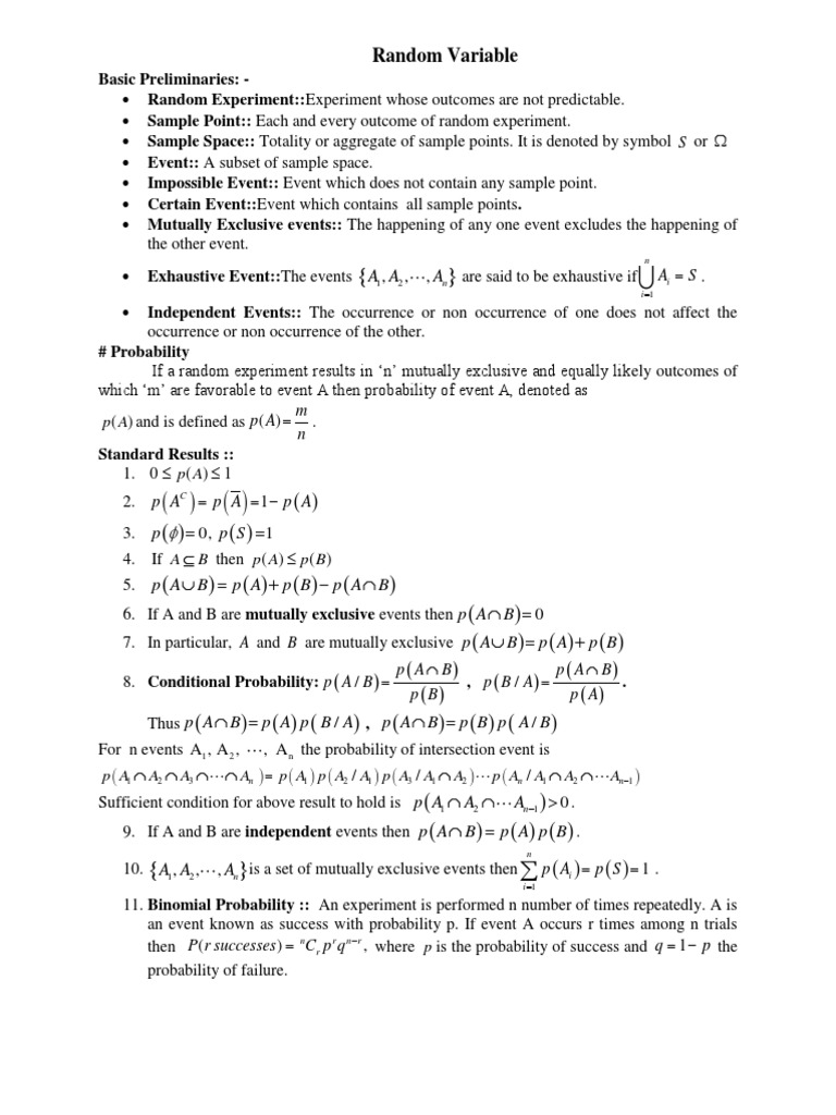Random Variables | PDF | Probability Distribution | Random Variable