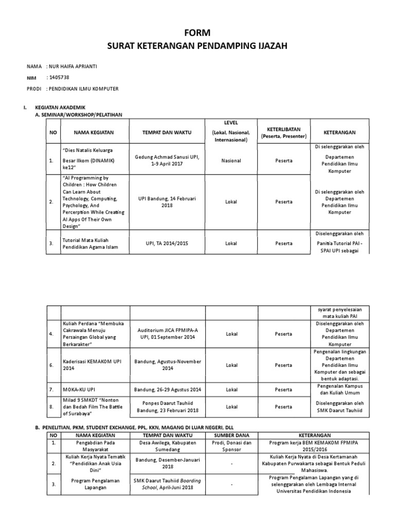 SKPI Ijazah Nur Haifa Aprianti | PDF