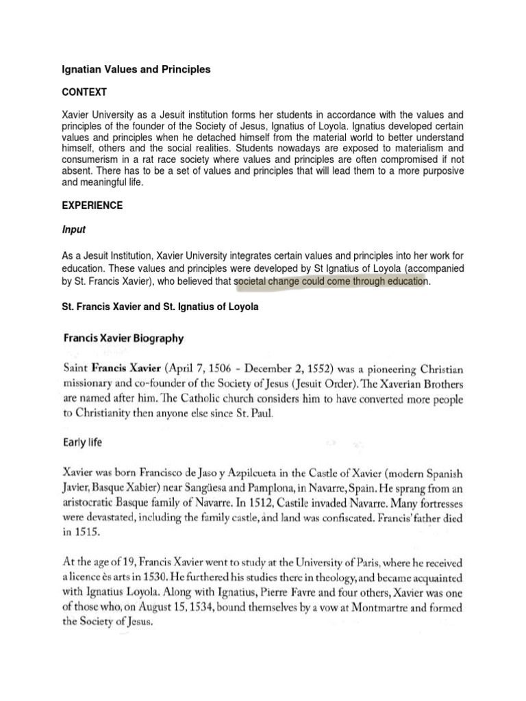 Ignatian Values for Meaningful Living | PDF | Ignatius Of Loyola ...