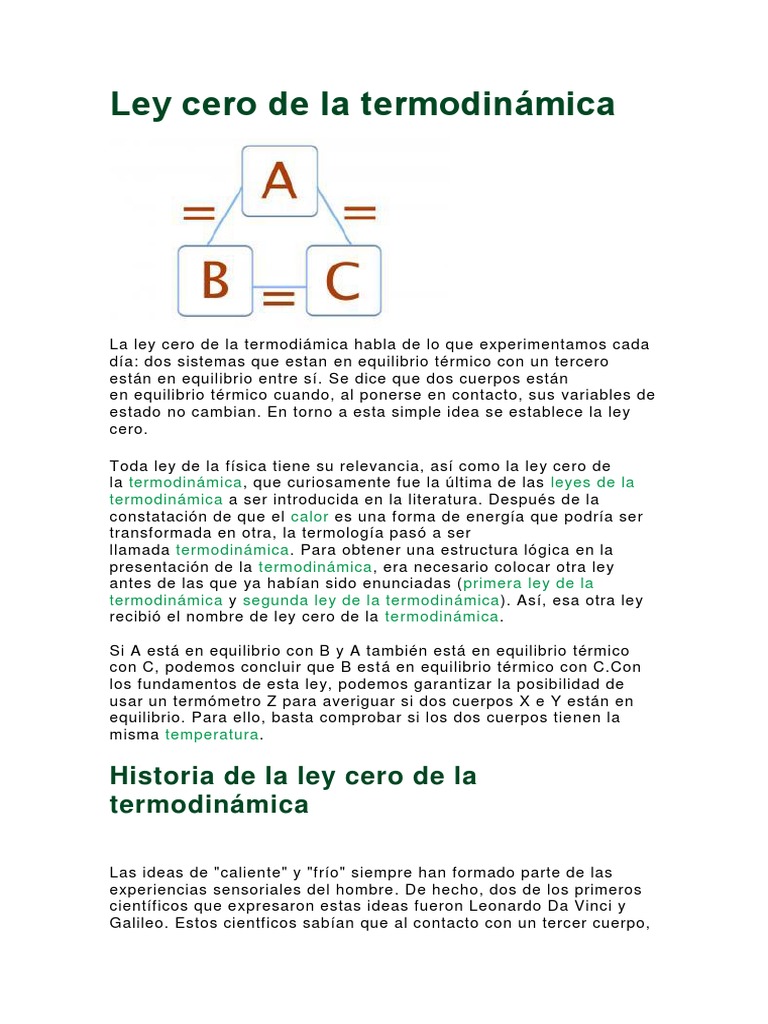 Introducción A La Ley Cero De La Termodinámica Pdf Termodinámica