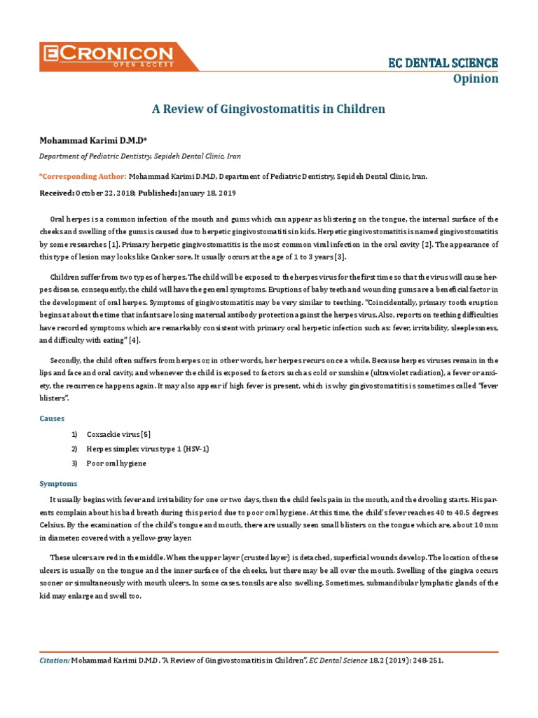 Primary Herpetic Gingivostimatitis 2019 | PDF | Herpes Simplex | Medicine