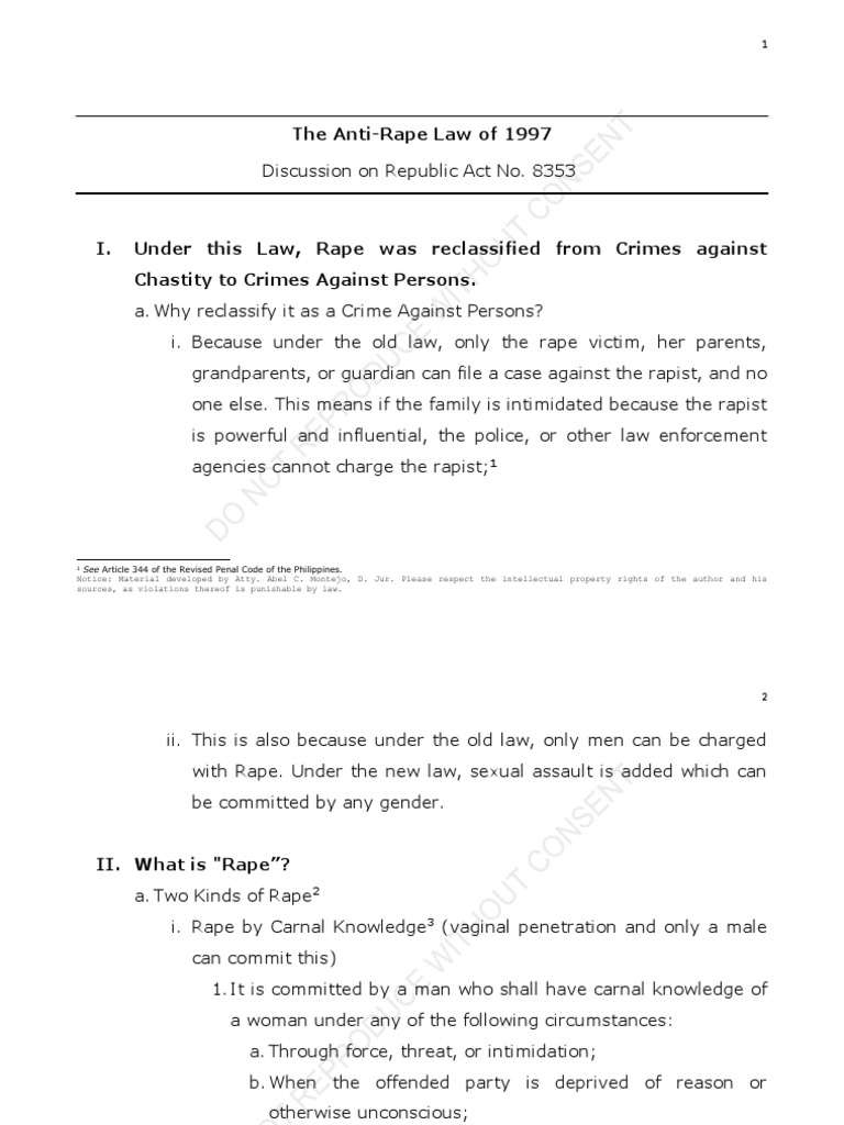 Anti Rape Law of 1997 - Presentation | PDF | Labia | Rape