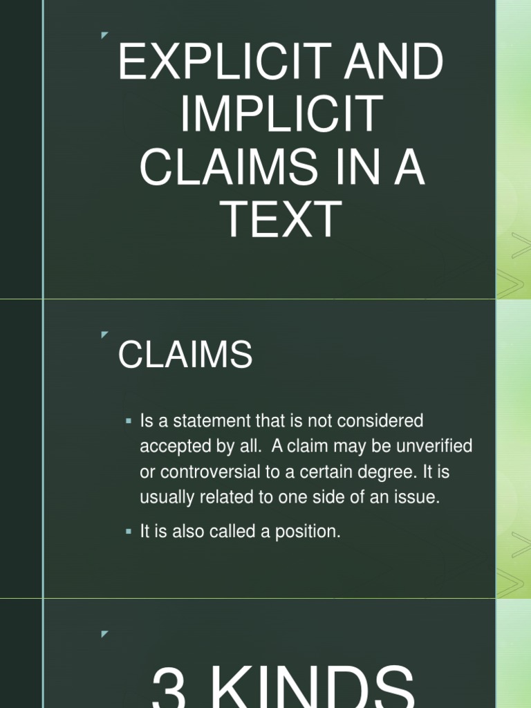 Explicit and Implicit Claims, and Context of Text Development | PDF ...
