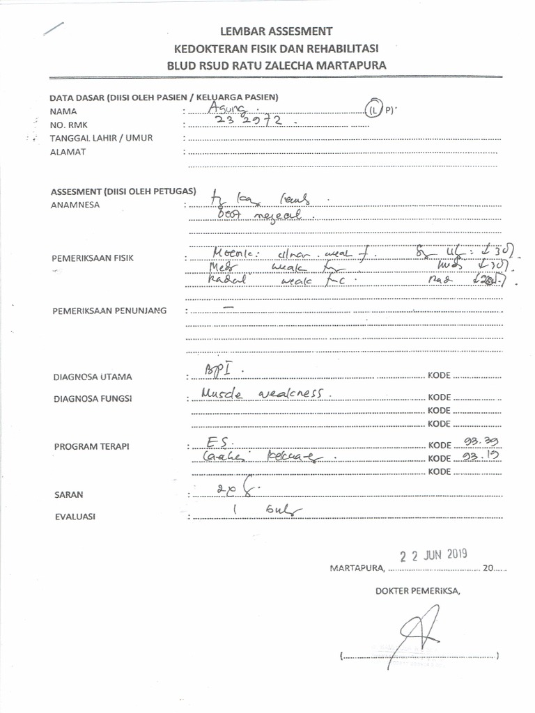 Lembar Assesment Fisioterapi PDF | PDF