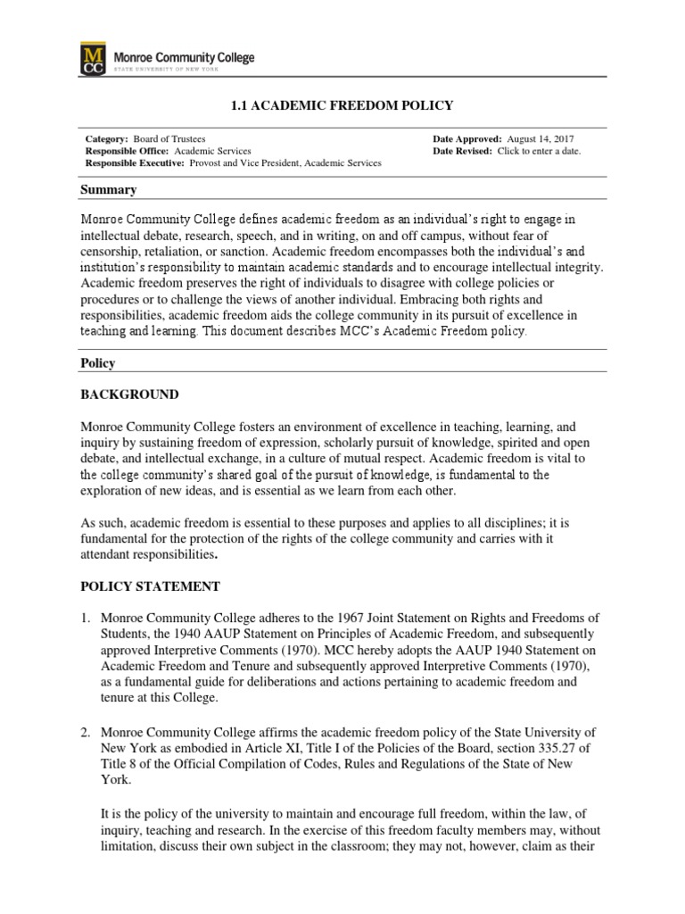 MCC-Academic Freedom Policy | PDF | Academic Freedom | Justice