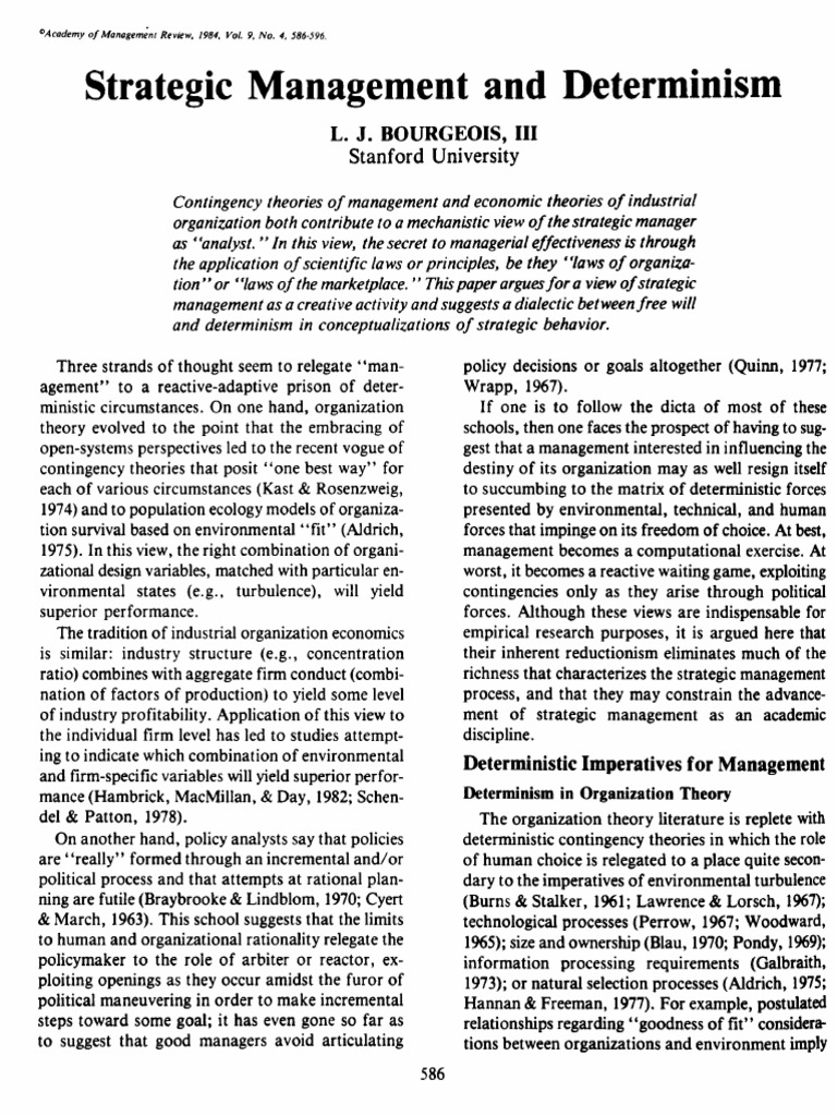 Strategic Management and Determinism | PDF | Free Will | Determinism