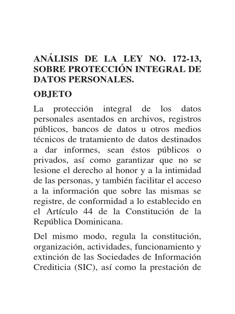 Análisis de La Ley No 172-13 | PDF | Archivo de computadora | Daños y ...