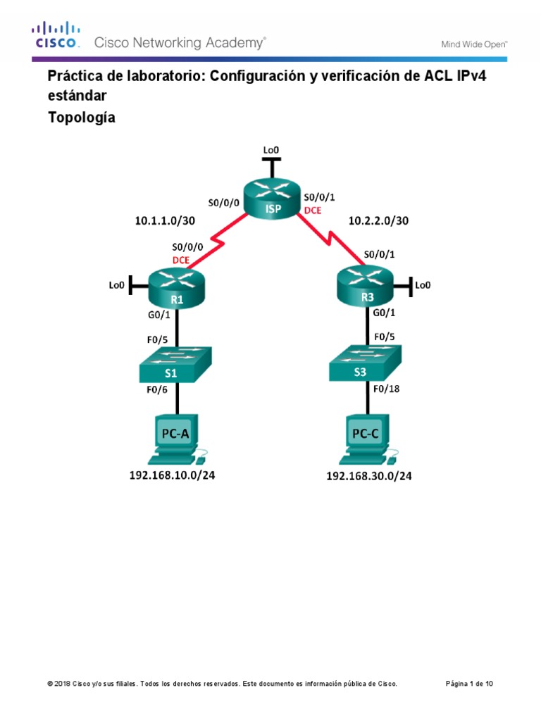 7.2.2.6 Lab - Configuración y Verificación de ACL IPv4 | PDF | Enrutador (Computación ...