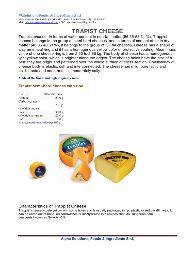 Trappist Cheese Production Process | PDF | Cheese | Foods