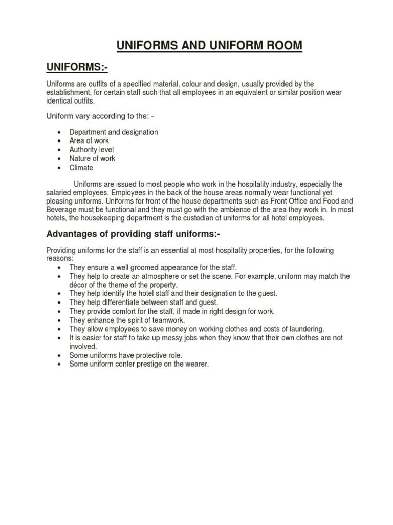 Uniforms and Uniform Room | PDF | Clothing | Fashion