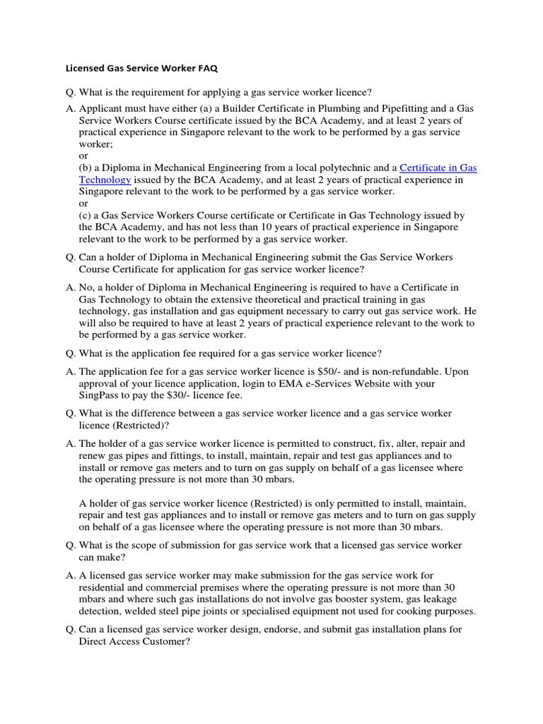Licensed Gas Service Worker Guide | PDF | License | Diploma