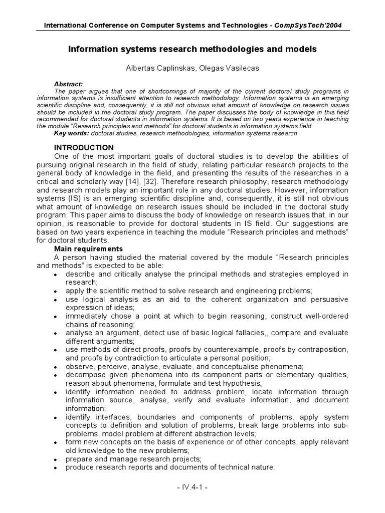 Information Systems Research Methodologies and Models | PDF ...