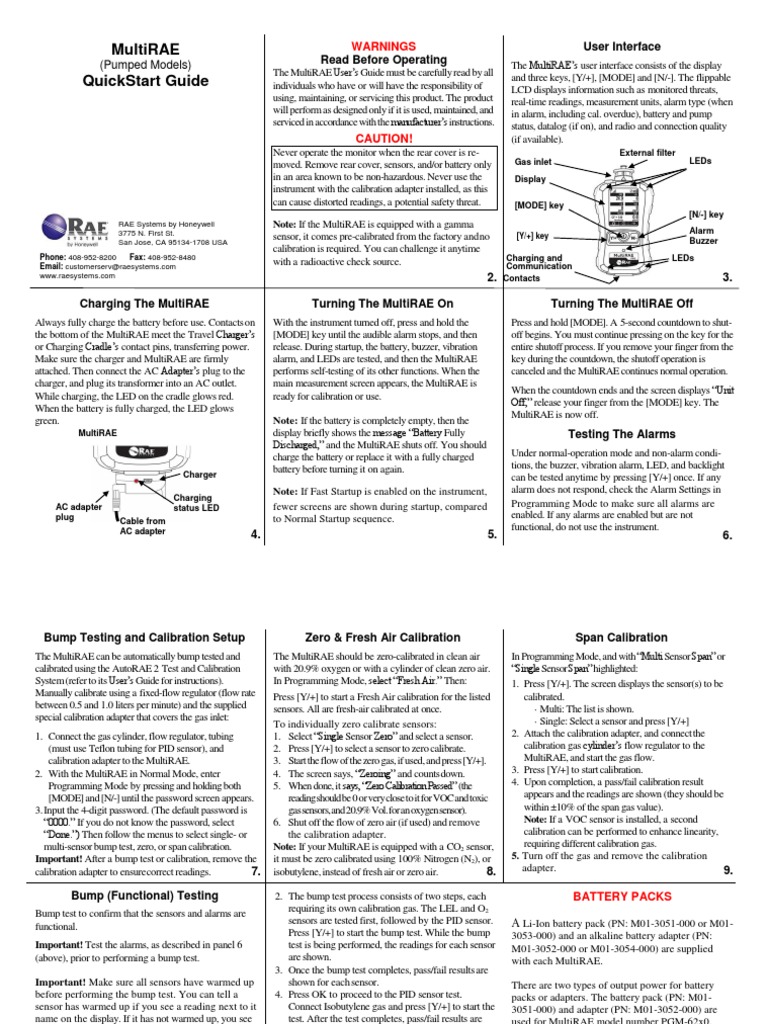 Quick-Start-Guide MultiRAE2 Pumped RevC English | PDF | Battery Charger | Calibration