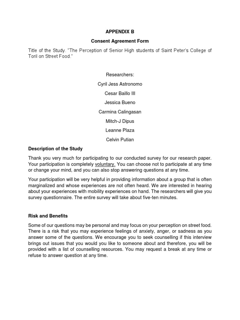 Appendix B Consent Agreement Form | PDF