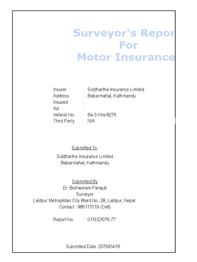Surveyor's Report For Motor Insurance | PDF | Driver's License ...