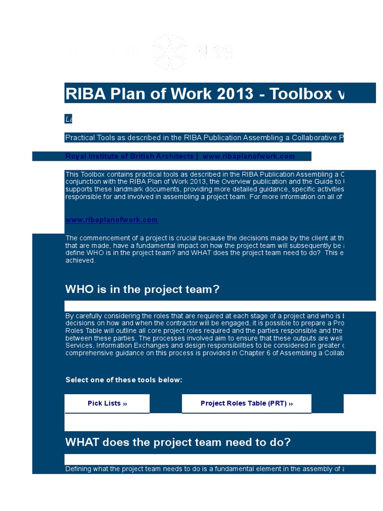 RIBA Plan of Work Toolbox v1 - 1 | PDF | Wall | Architect
