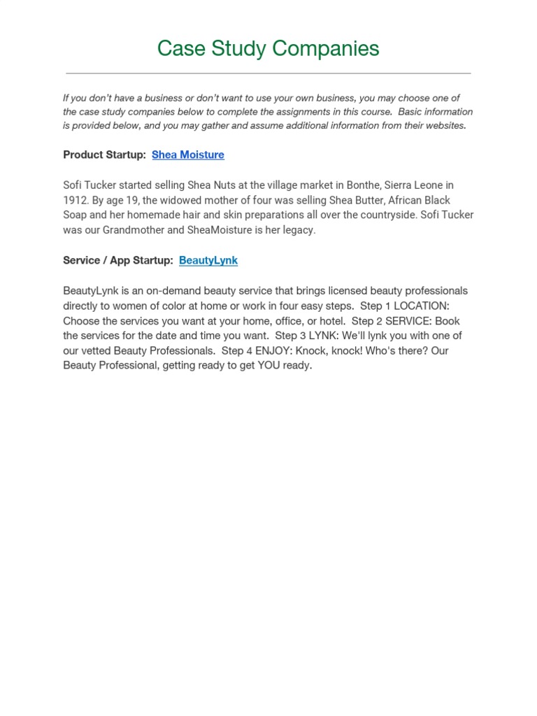 Case Study Companies: Product Startup | PDF | Career & Growth