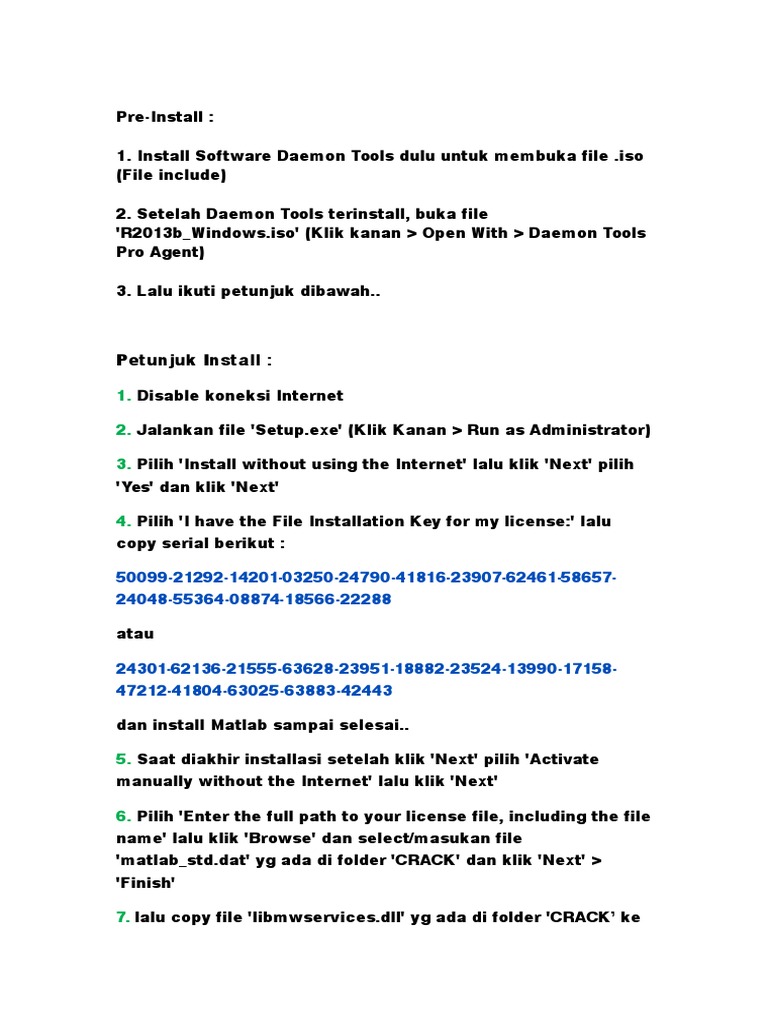 Petunjuk Install Matlab 2013b | PDF