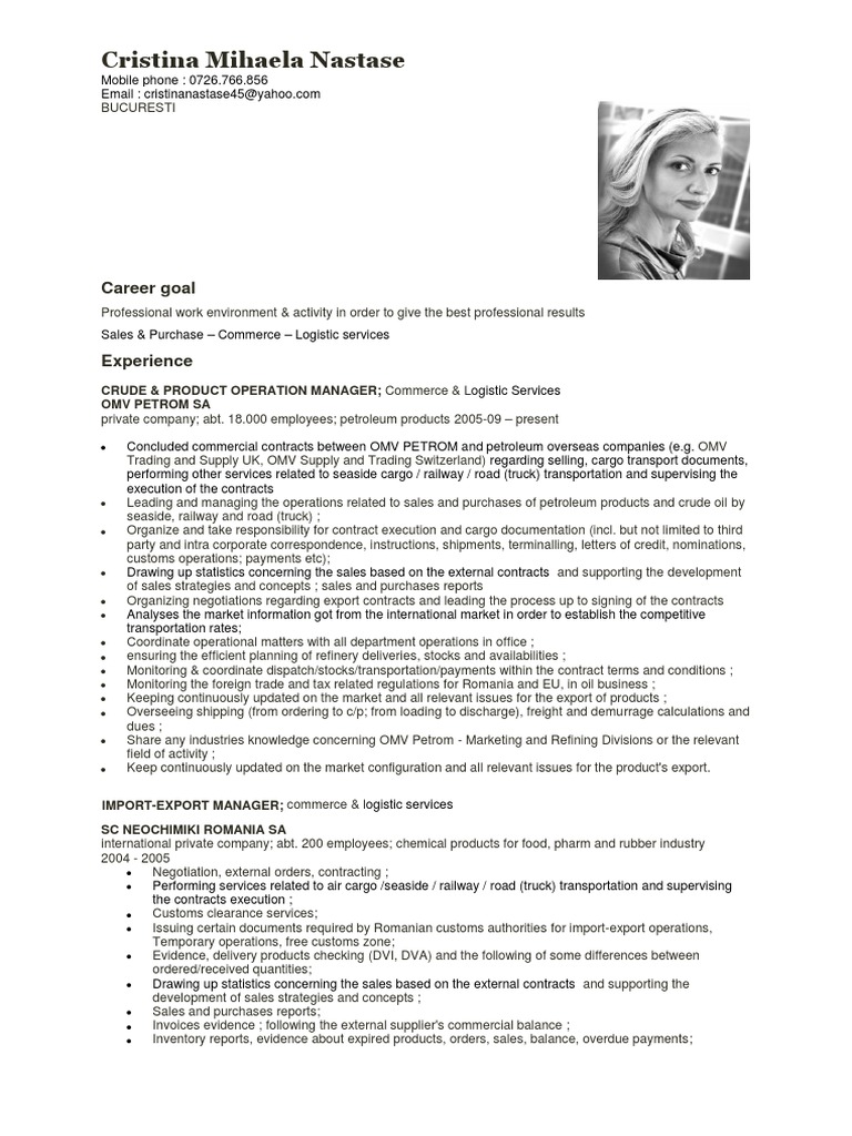 CV Engl PDF | Download Free PDF | Cargo | Sales