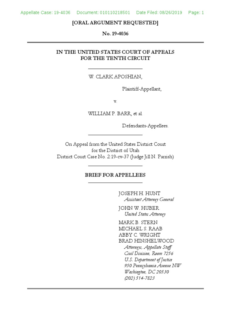 (Oral Argument Requested) No. 19-4036 in The United States Court of ...