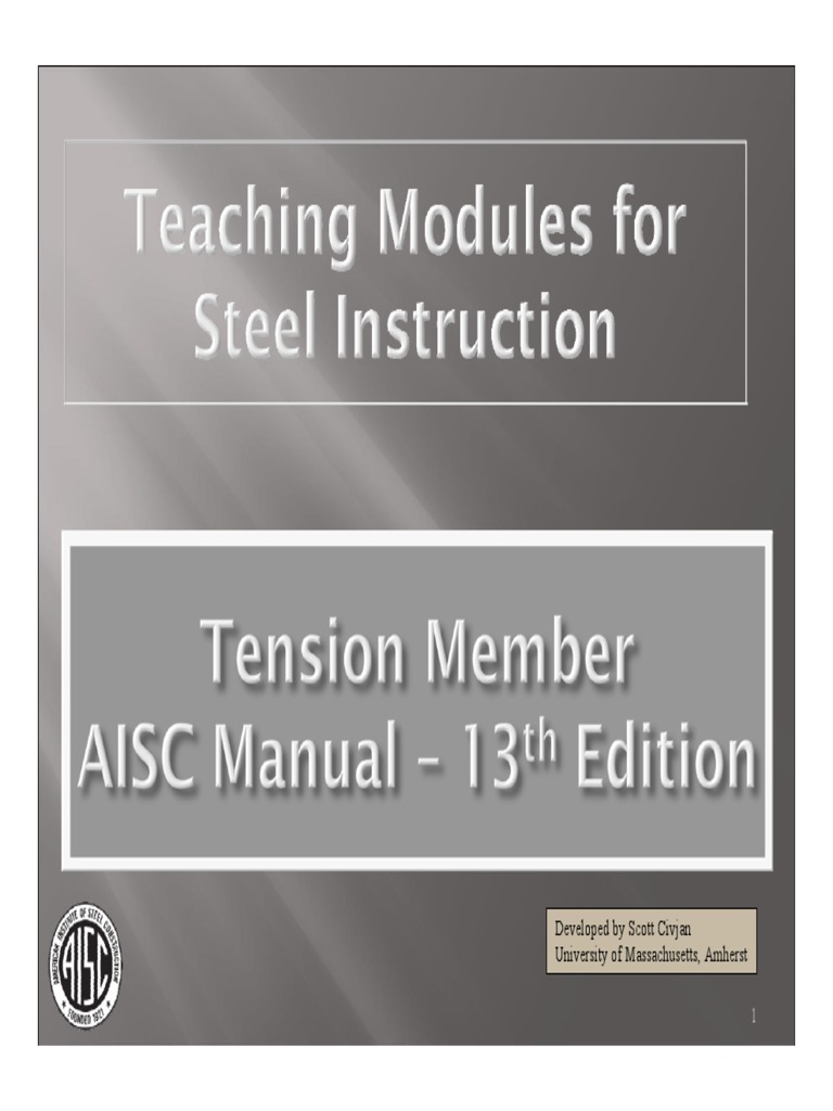 Design of Steel Tension Members (AISC 13th Edition Manual) | PDF ...