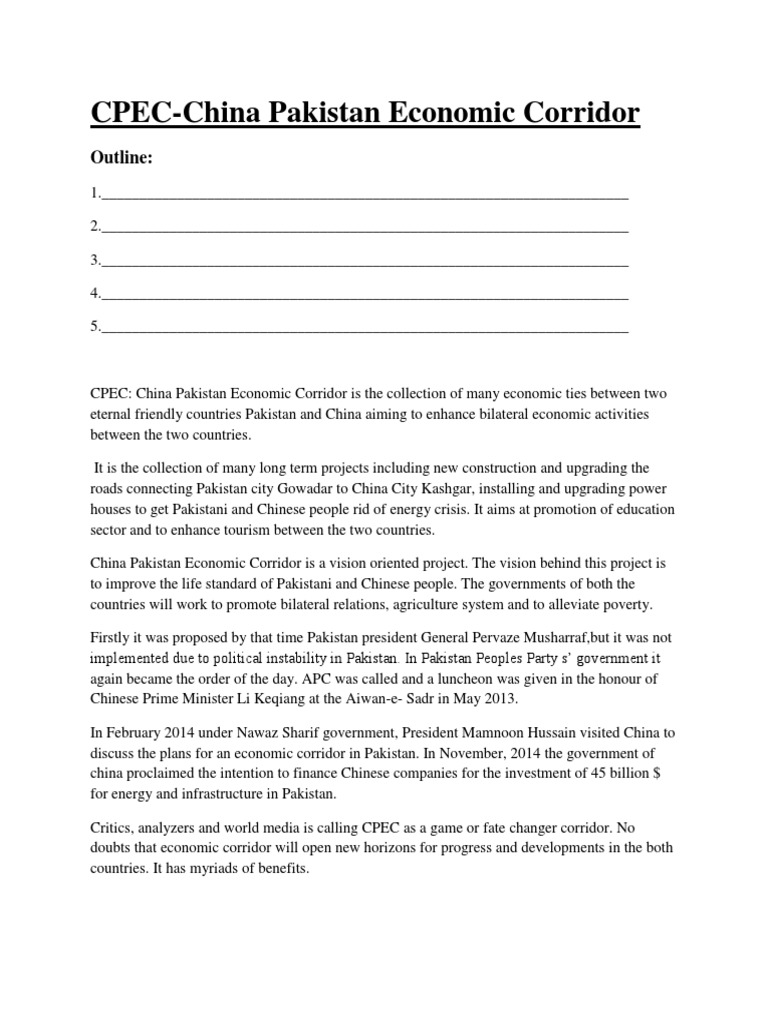 CPEC-China Pakistan Economic Corridor: Outline | PDF | Pakistan ...
