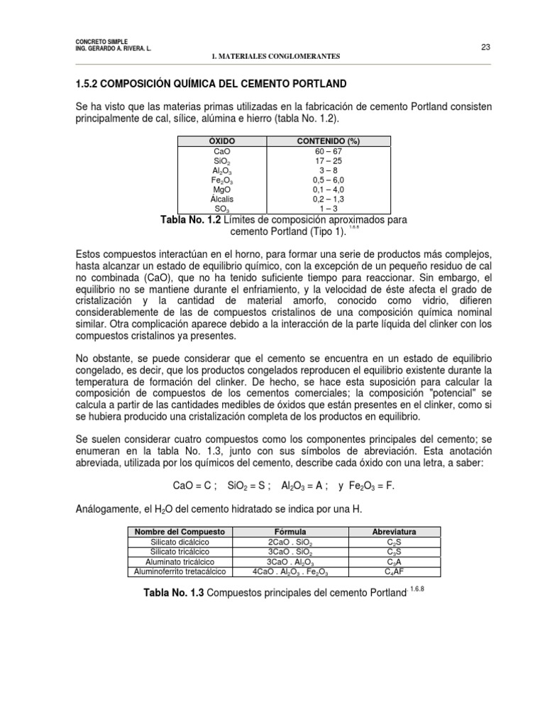 Composición química y tipos de cemento Portland | PDF | Hormigón | Cemento