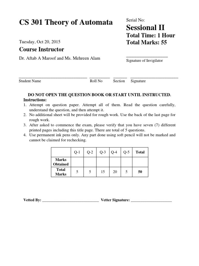 Automata Mid2 Fall2015 | PDF | Theoretical Computer Science | Cognitive Science