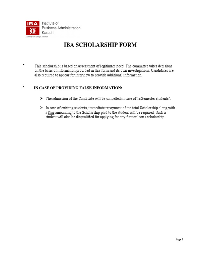 IBA Scholarship Application Form | PDF | Expense | Saving