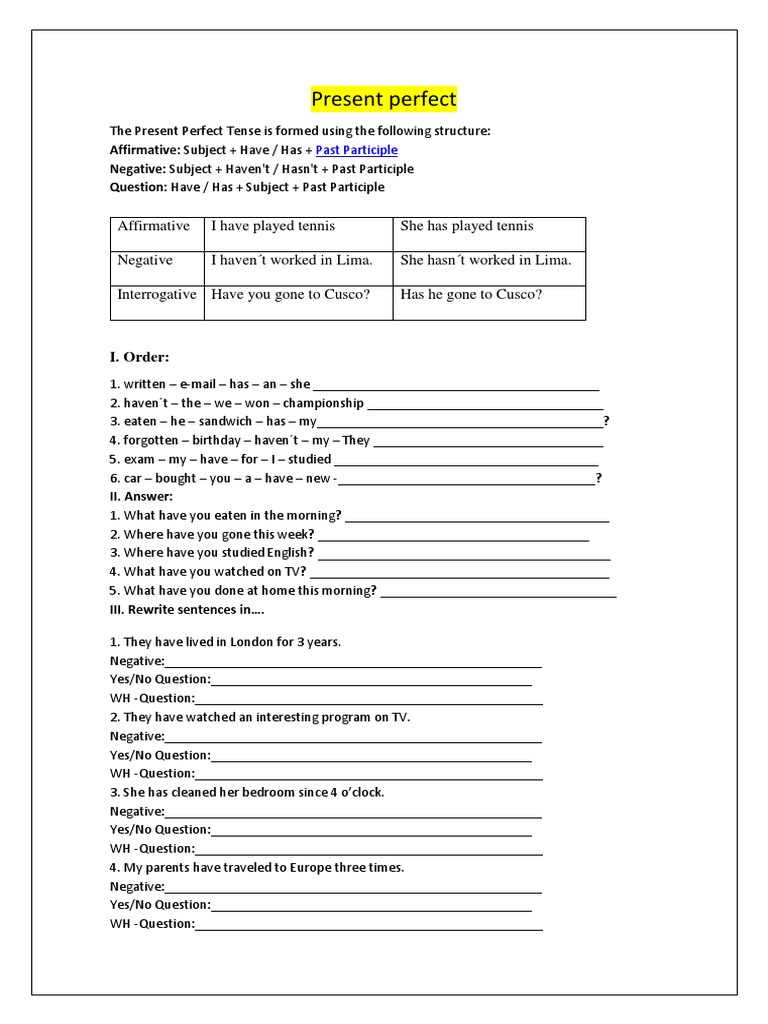 Present Perfect (1) JKLJKL | PDF | Linguistics | Grammar