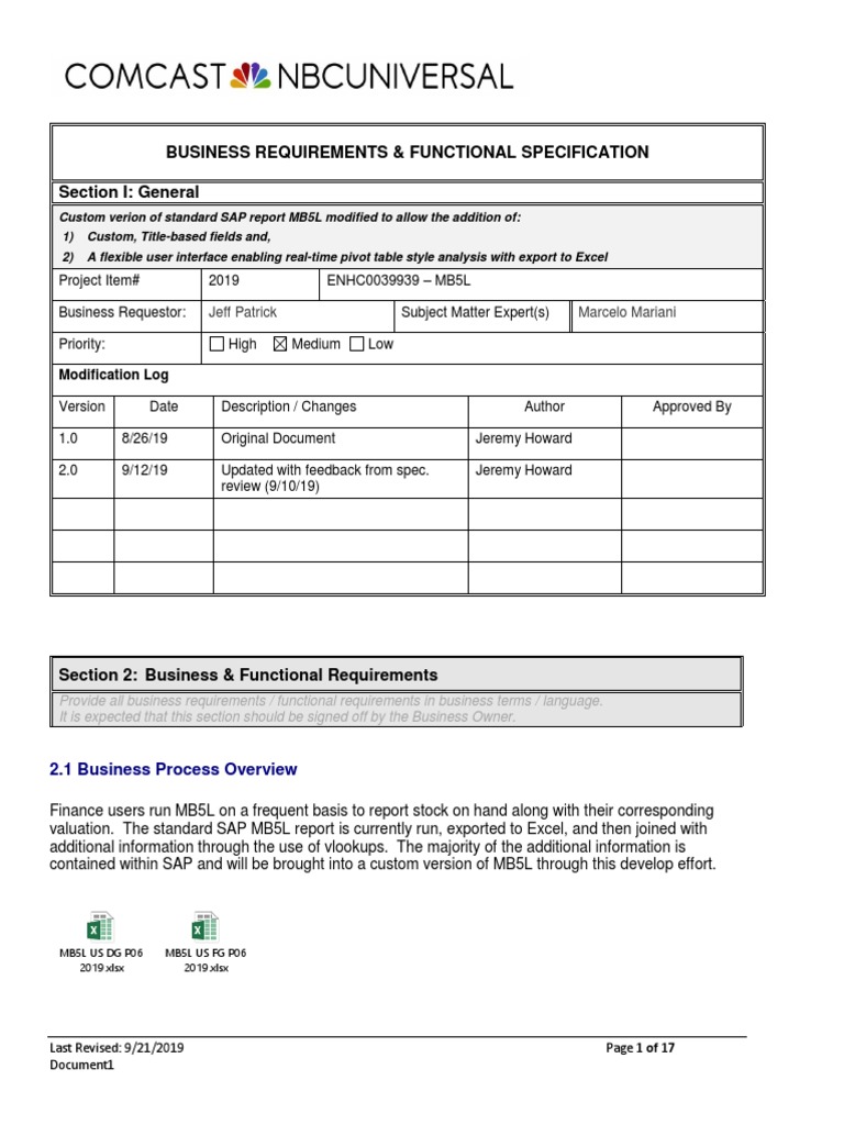 ENHC0039939 MB5L Enhancement FunctionalSpec v2 | PDF | Microsoft Excel ...