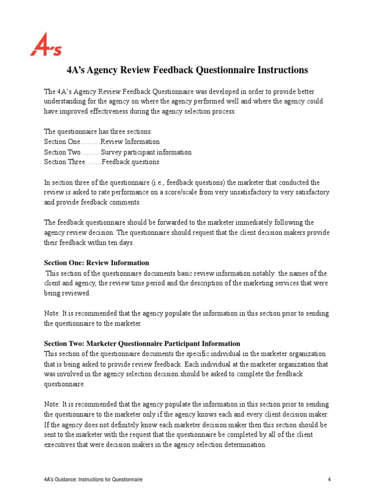 Agency Review Questionnaire | PDF | Questionnaire | Decision Making
