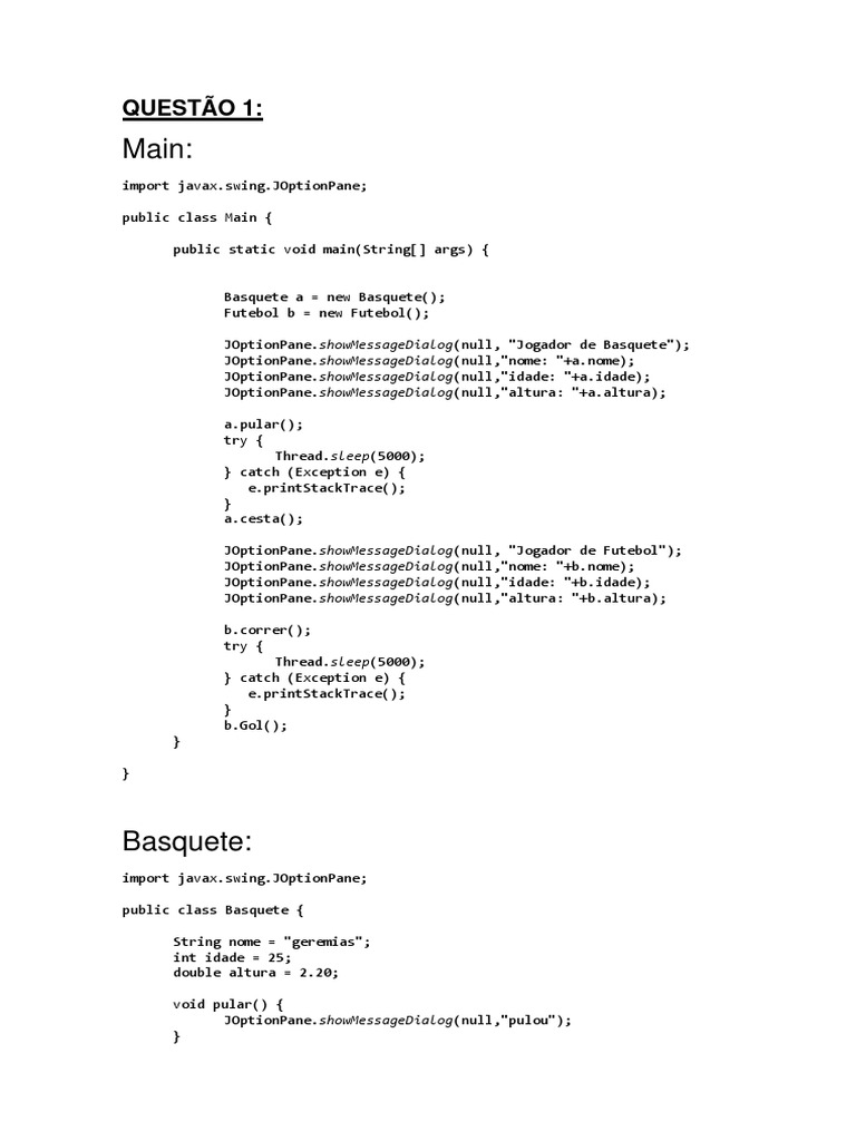 Códigos JAVA Iniciante | PDF | Juegos de pelota | Deportes olímpicos