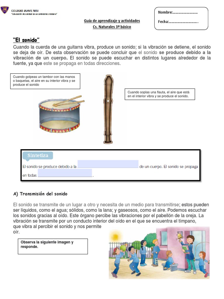 Sonido: Guía de Aprendizaje 3º Básico | PDF | Oído | Sonido