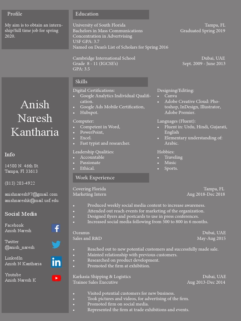 Anish Naresh: Marketing & Communication Resume | PDF | Social Media ...