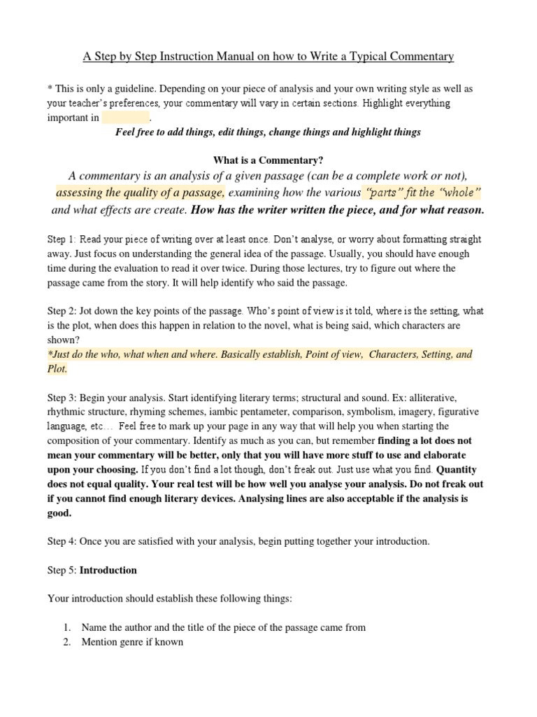 A Step by Step Instruction Manual On How To Write A Typical Commentary ...