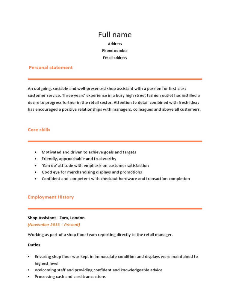 Retail Shop Assistant CV | PDF | Career & Growth