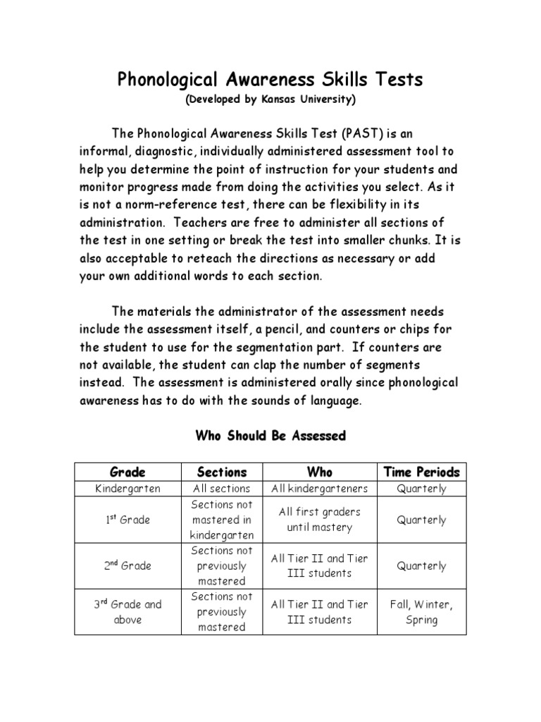 Phonological Awareness Skills Tests | PDF | Syllable | Phoneme