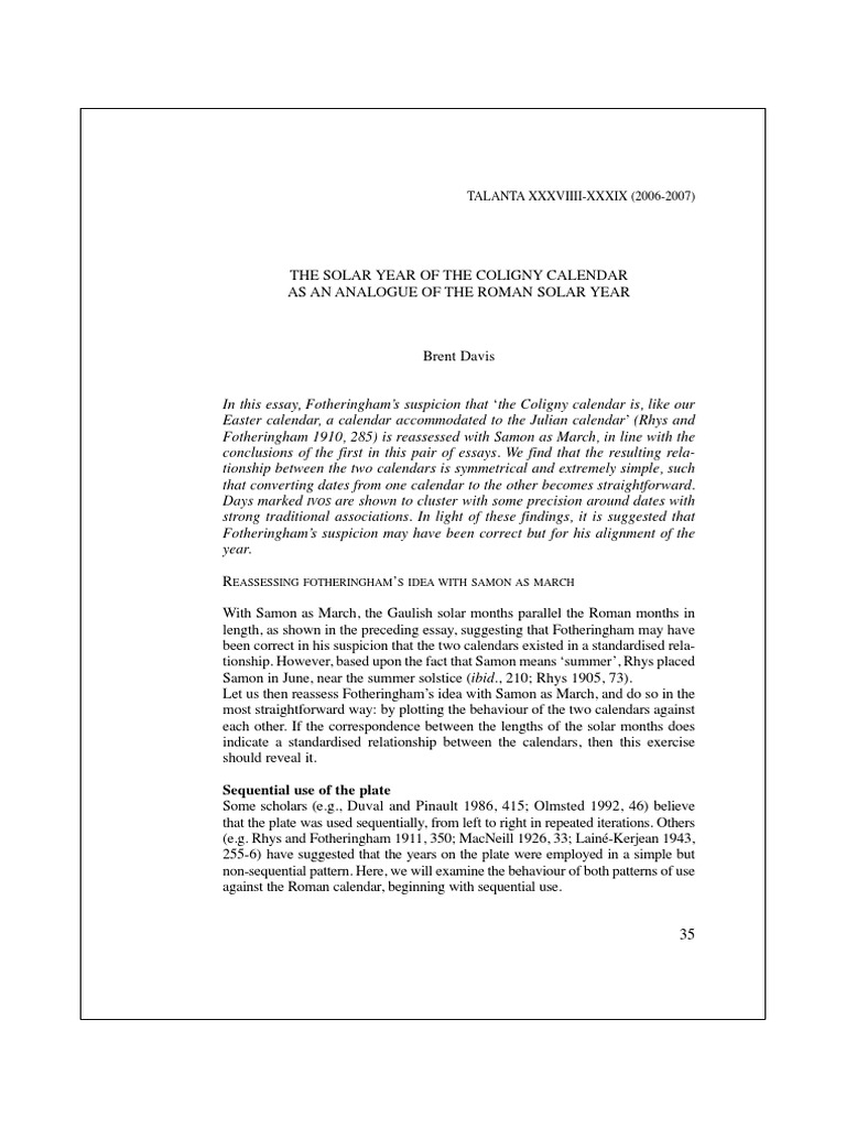 The Solar Year of The Coligny Calendar A PDF | PDF | Calendar | Ancient ...