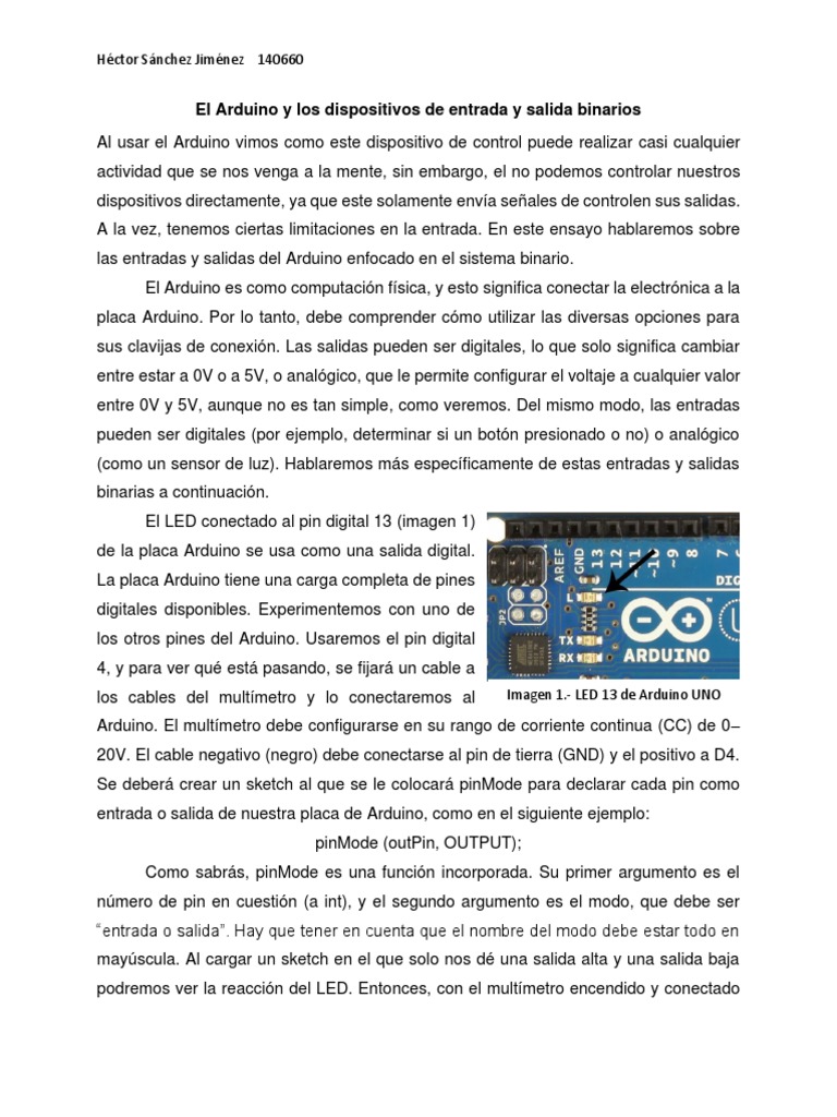 El Arduino y Los Dispositivos de Entrada y Salida Binarios | PDF | Arduino | Corriente continua
