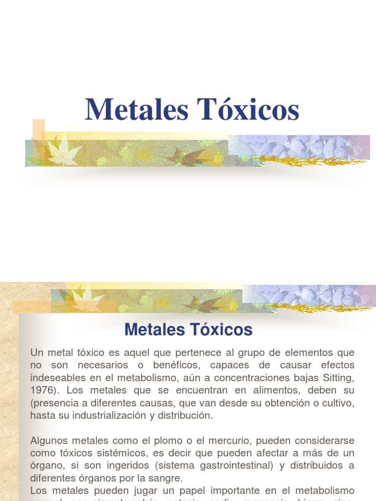 Metales Toxicos | PDF | Cadmio | Mercurio (Elemento)