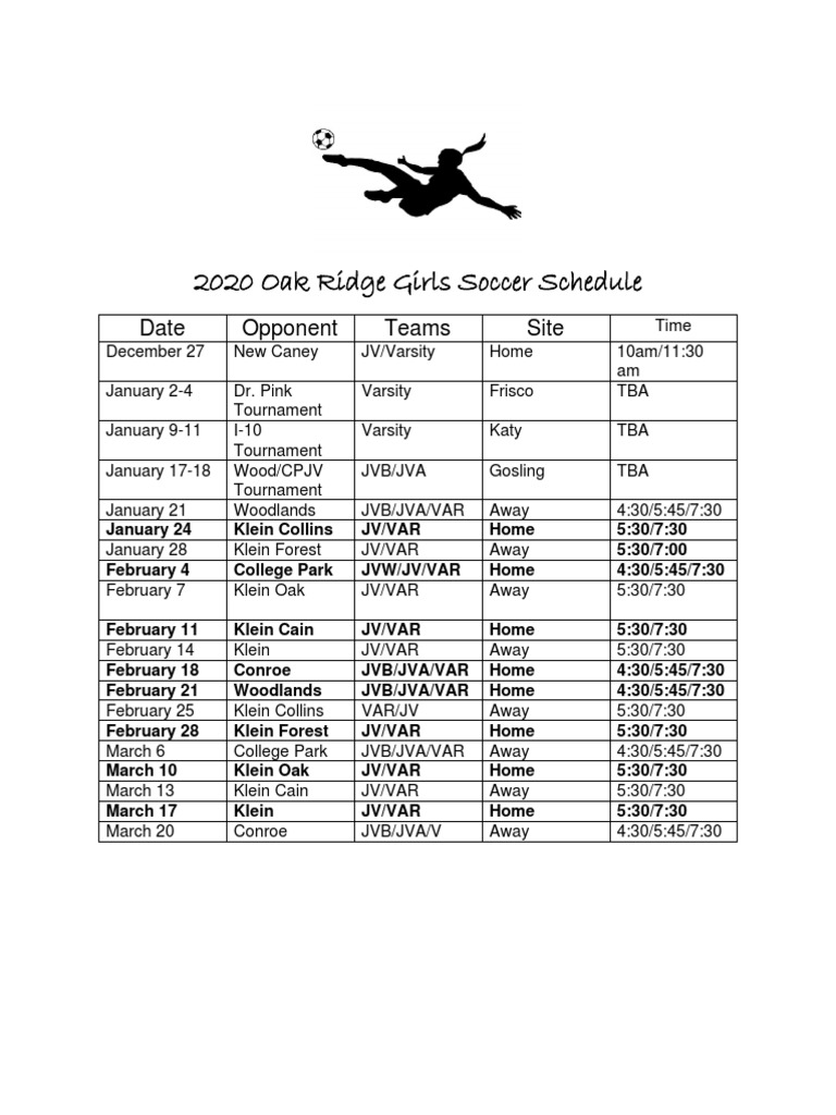 2020 Oak Ridge Schedule | PDF