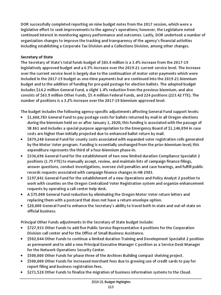 2019-21 Budget Overview: Key Changes | PDF | Fund Accounting | Government