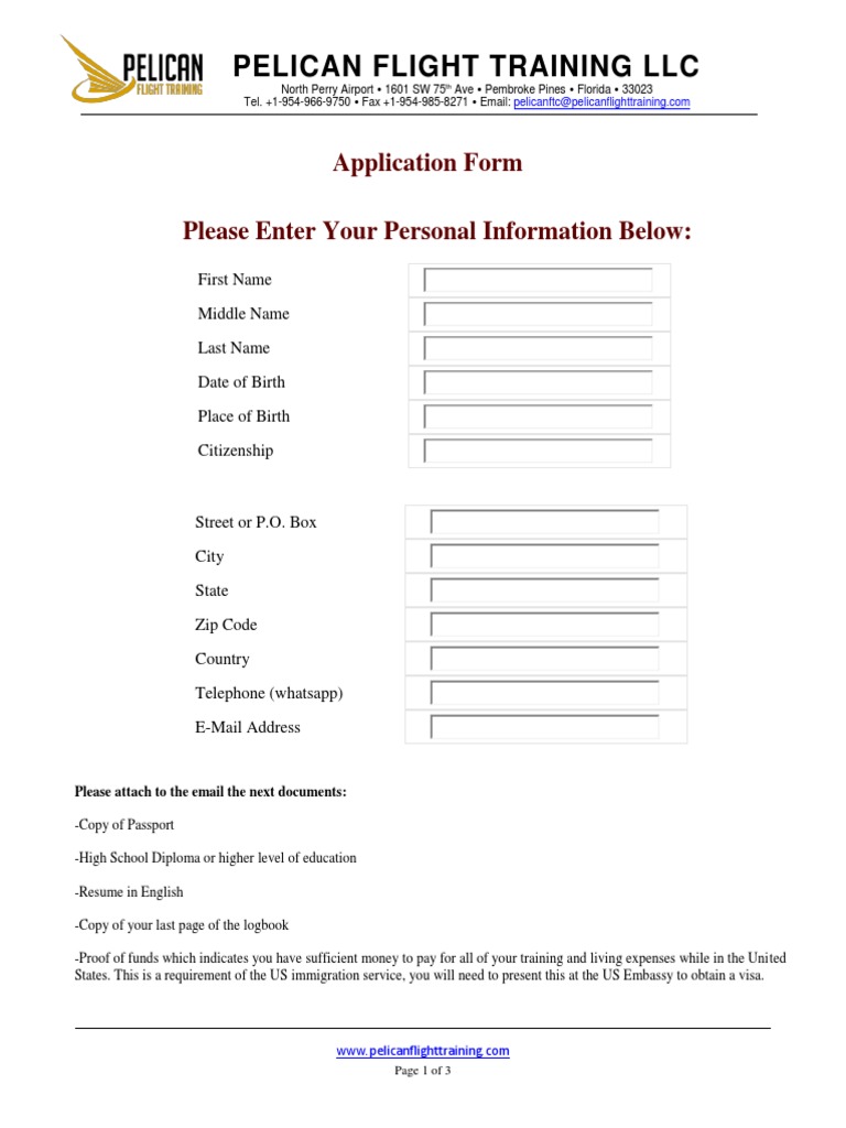 Pelican Flight Training LLC: Application Form | PDF | Flight Instructor ...