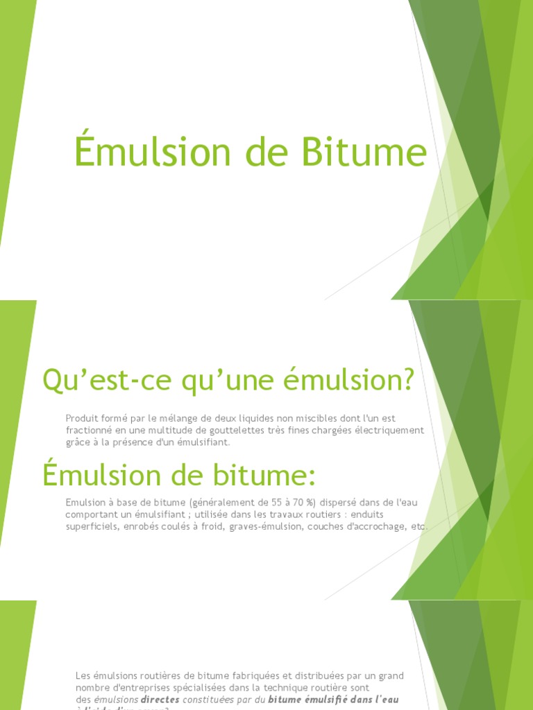 Émulsion de Bitume : Fabrication et Utilisation | PDF | Tensioactif ...