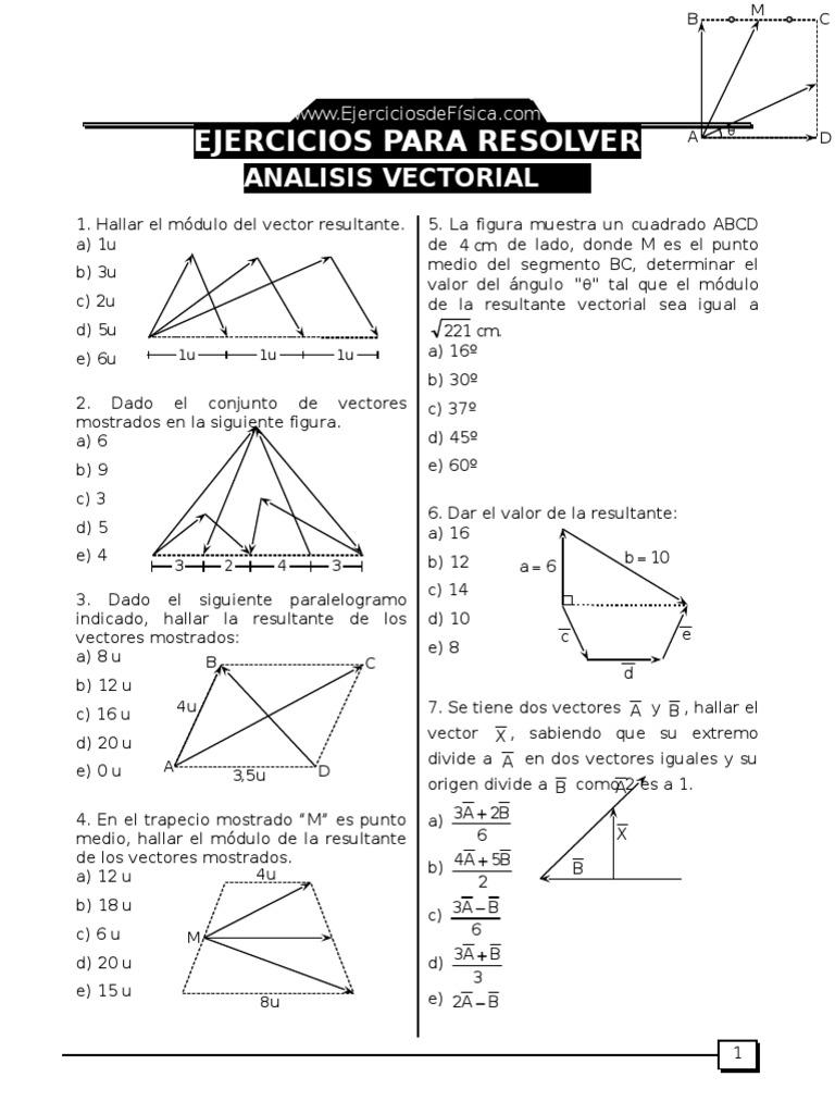 Analisis Vectorial Ejercicios Para Resolver | Cálculo vectorial | Vector Euclidiano