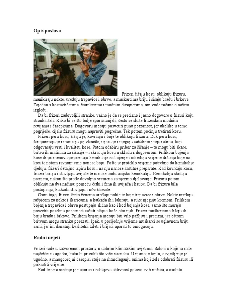 Opis Poslova - FRIZER | PDF