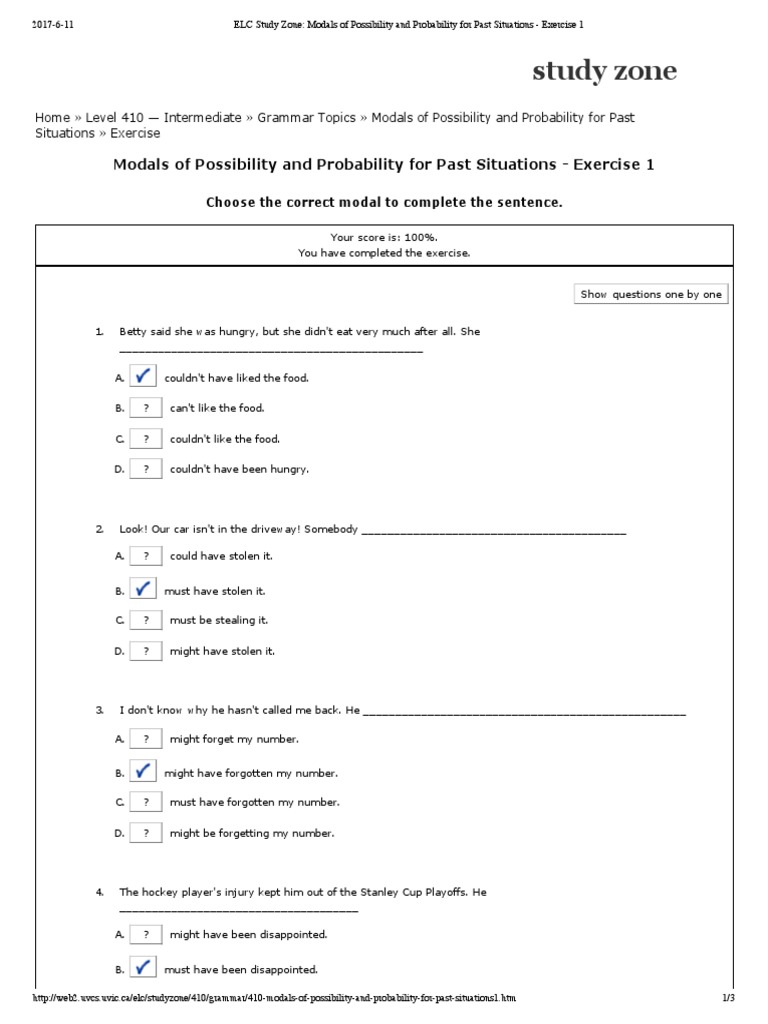 Study Zone: Modals of Possibility and Probability For Past Situations ...
