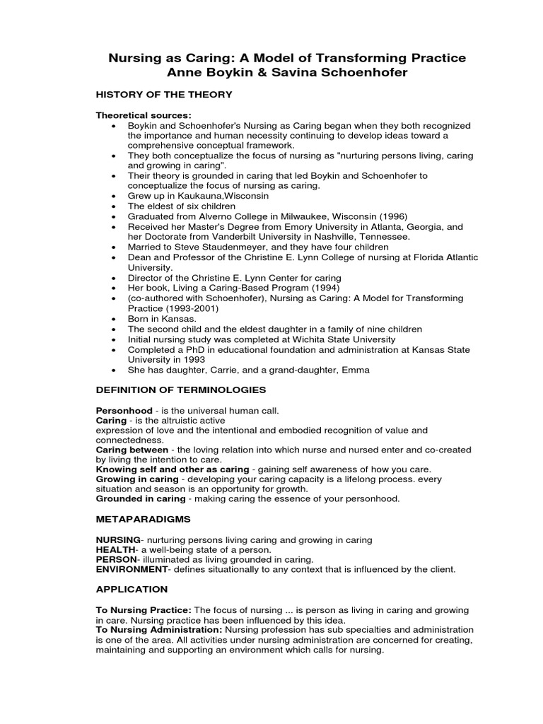 Nursing As Caring: A Model of Transforming Practice Anne Boykin ...